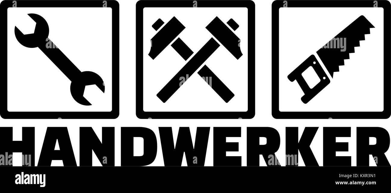 Craftsman german job title with wrench, hammer and saw Stock Vector ...