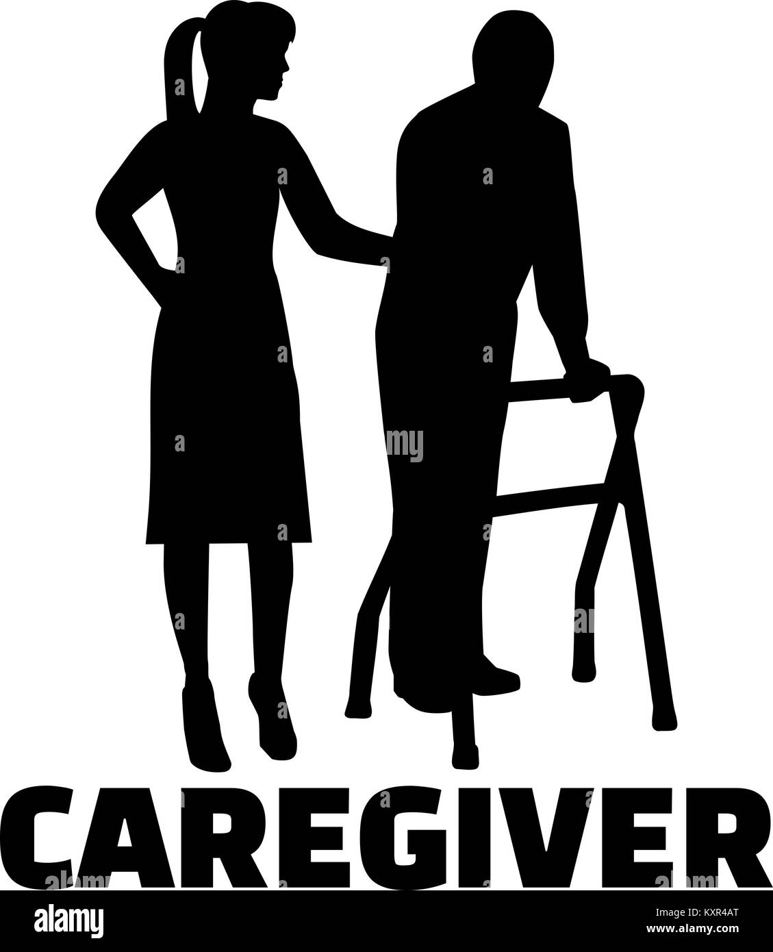 Silhouette Of A Female Caregiver With An Elderly Man And Job Title