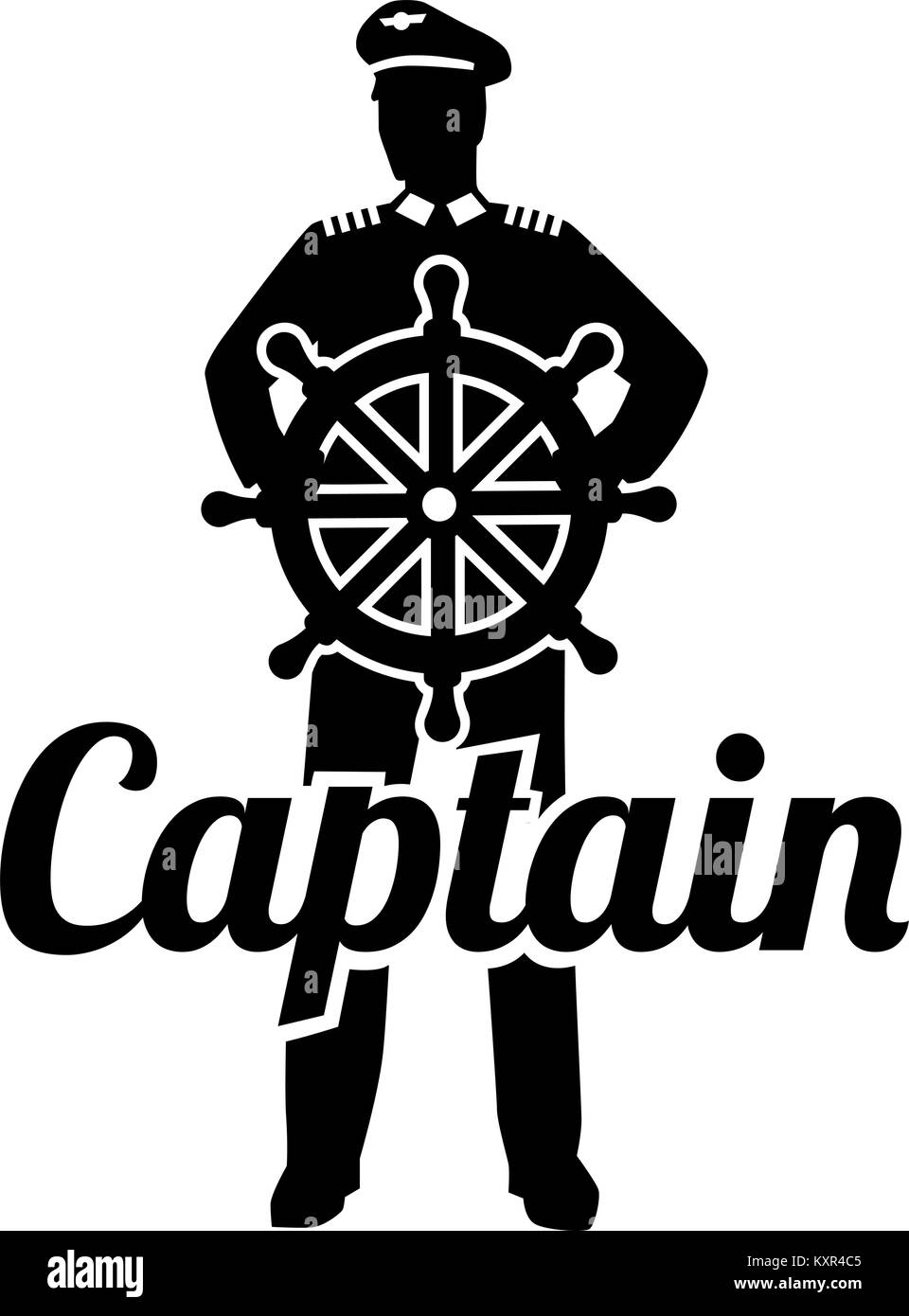 Captain with steering wheel and job title Stock Vector Image & Art - Alamy
