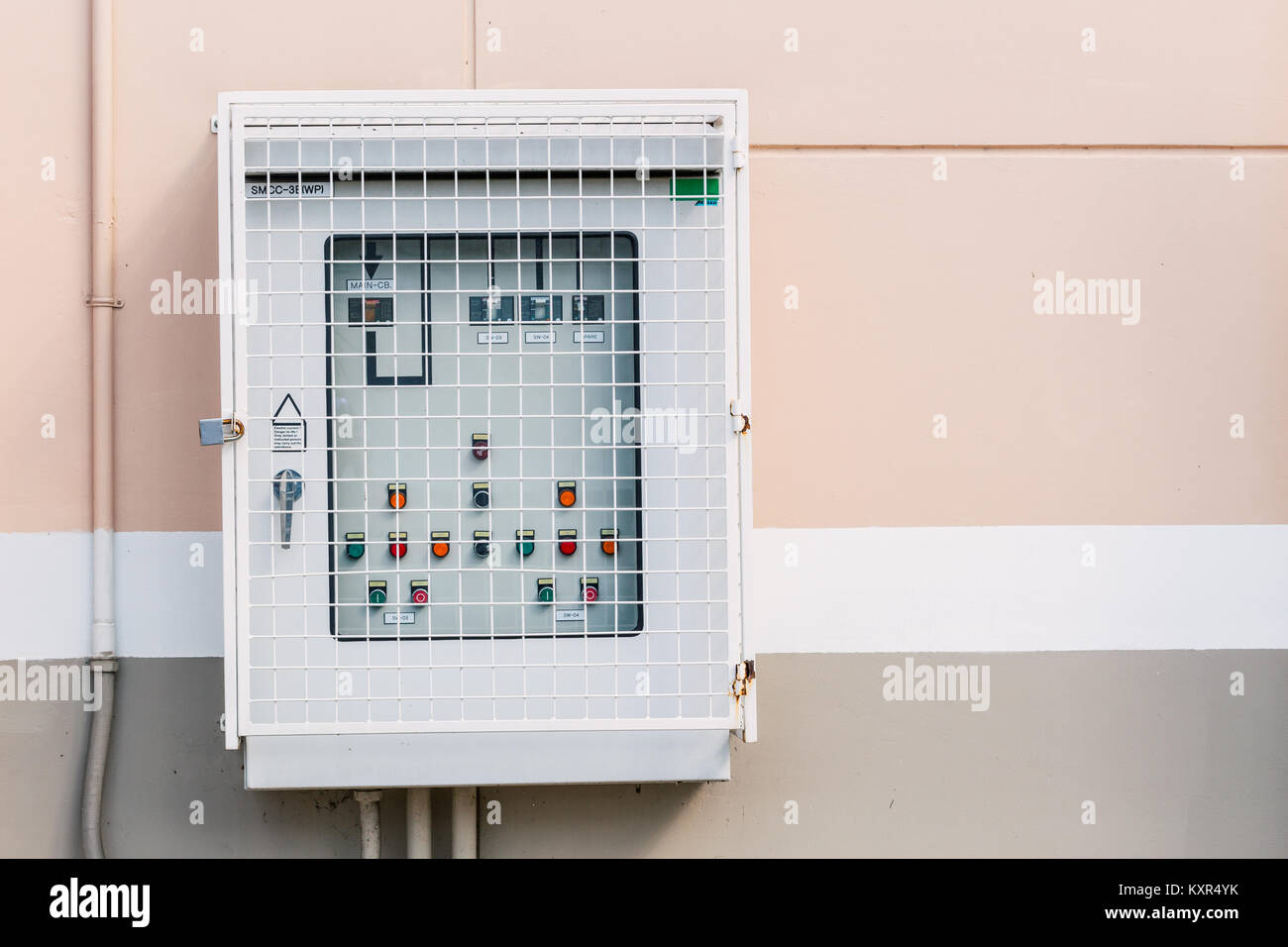 Outdoor Electricity switch power control safety box on wall with space ...