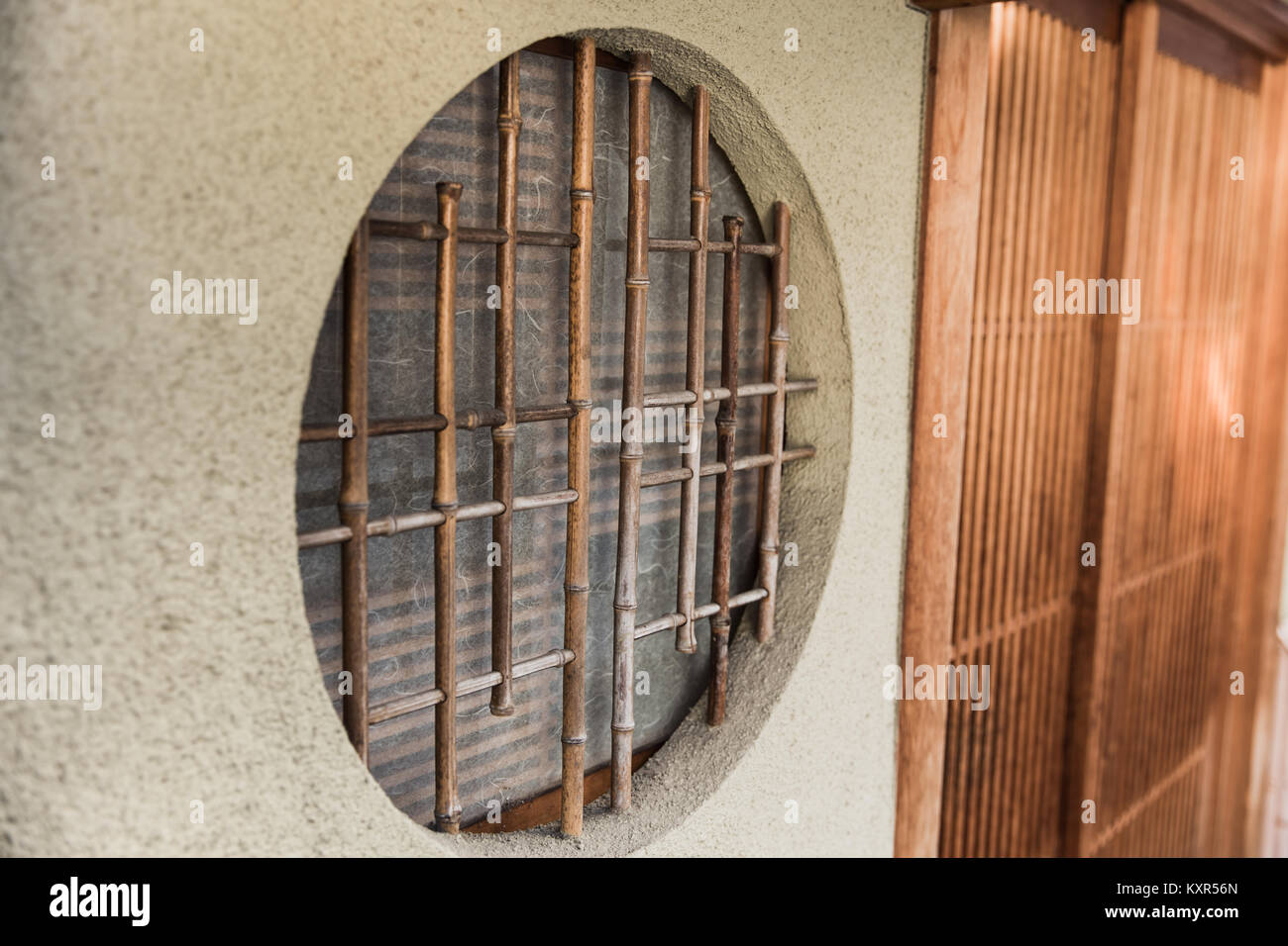 round circle wood window japan style traditional home in kyoto Stock ...