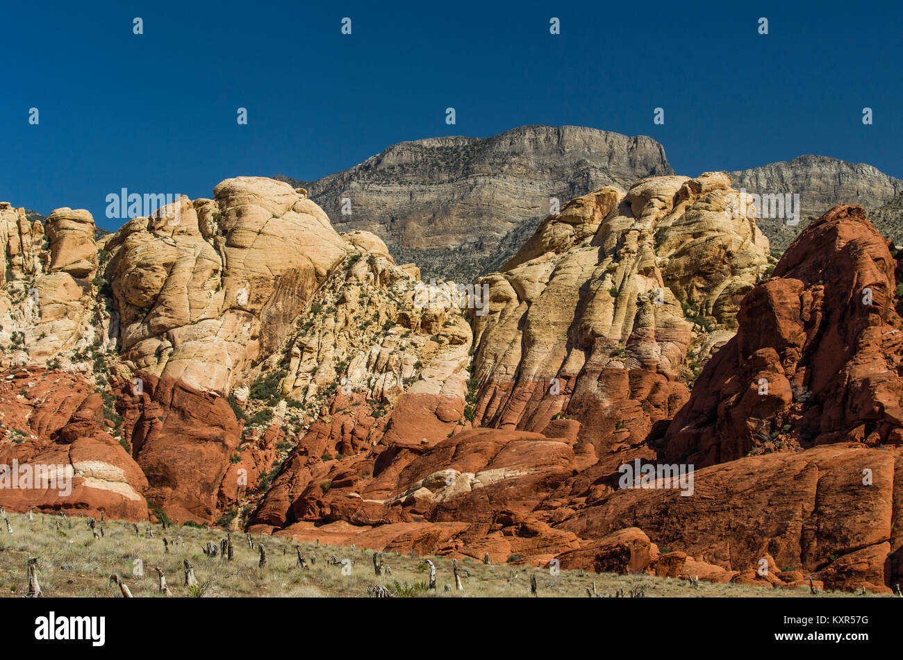 Layers of different colored sandstone on a rocky cliff in Red Rock ...