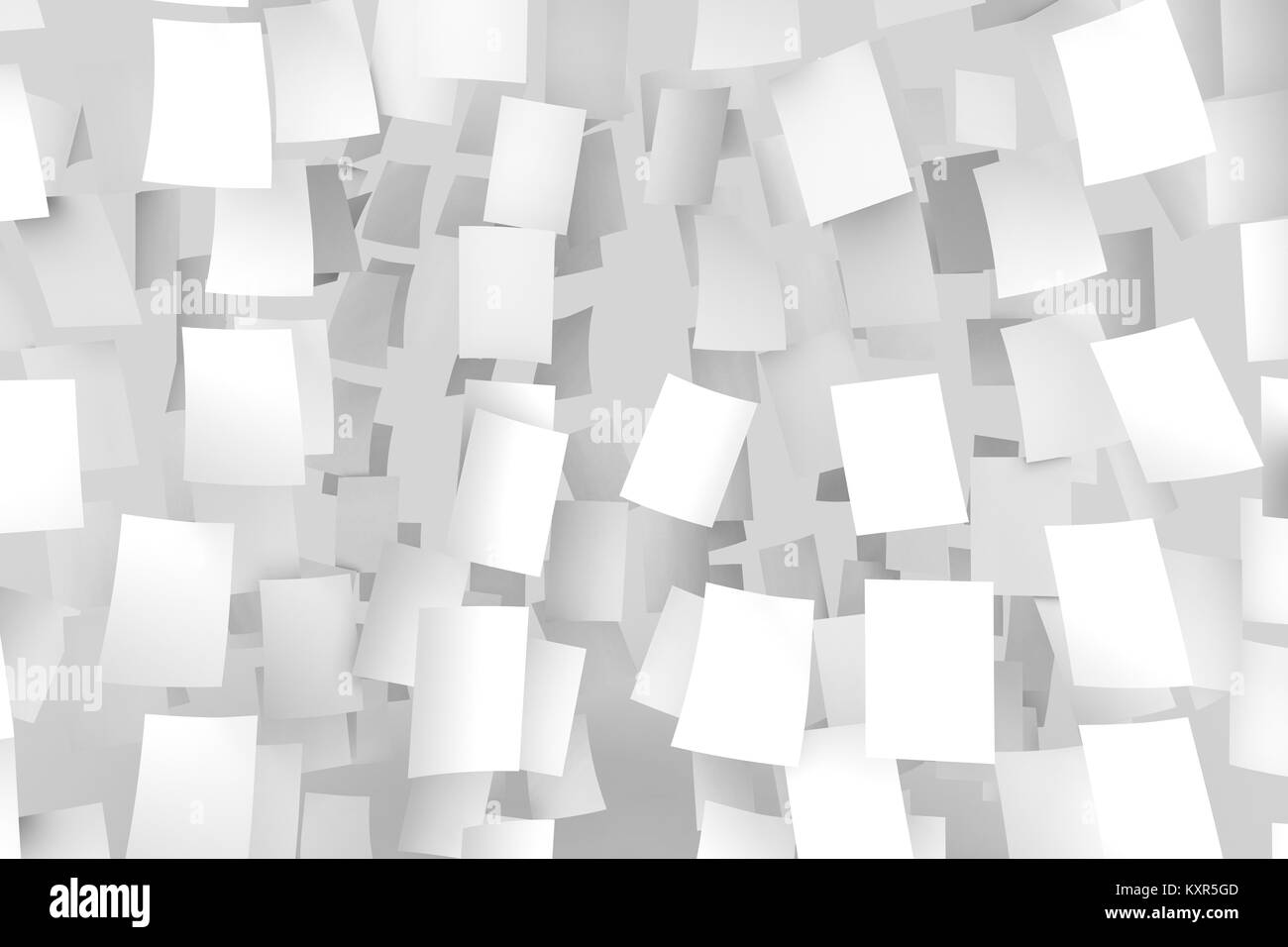 White papers falling from sky. Isolated on soft gray background. 3D ...