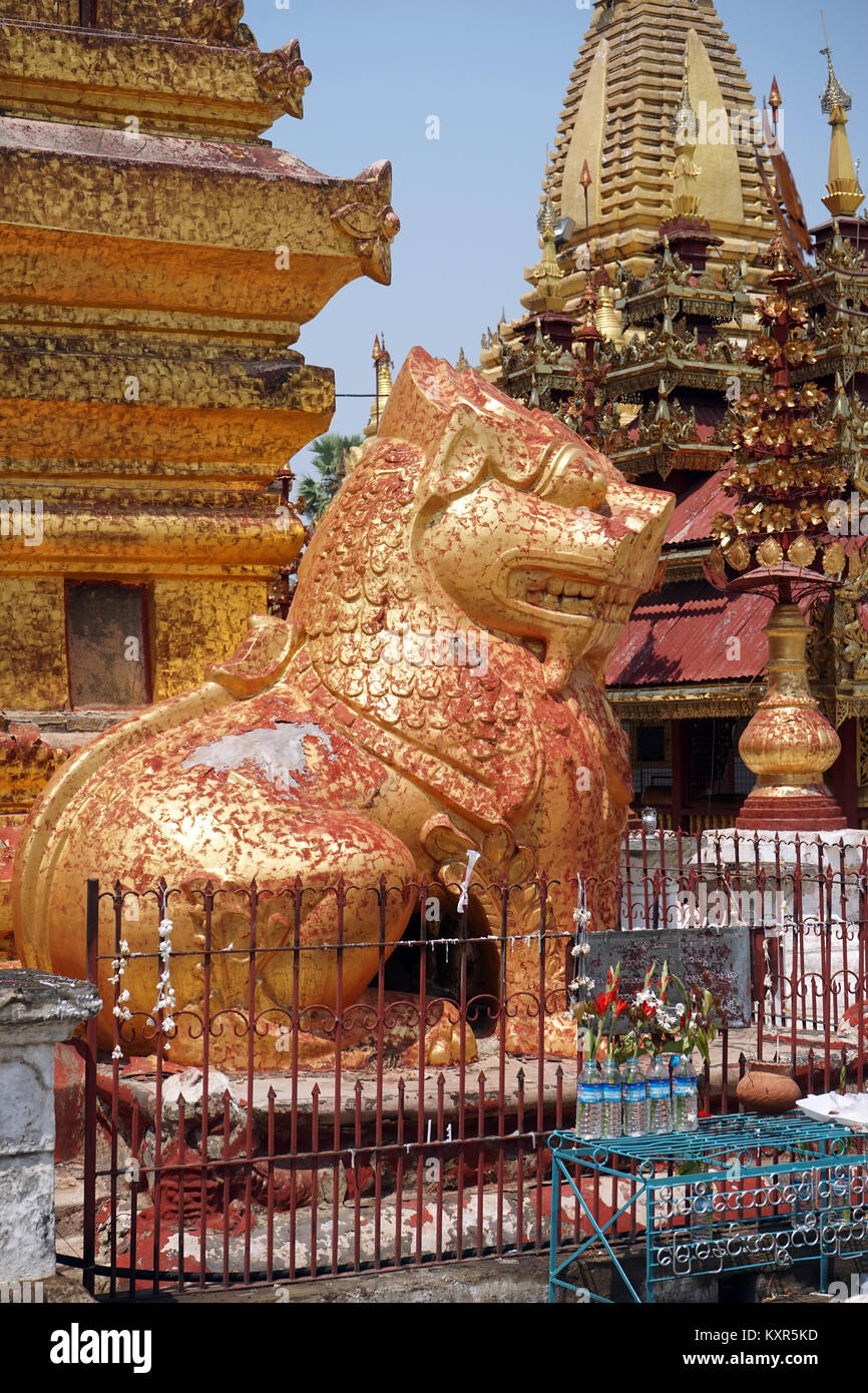 BAGAN, MYANMAR - CIRCA APRIL 2017 Lion in the inner yard of Shwezigon ...