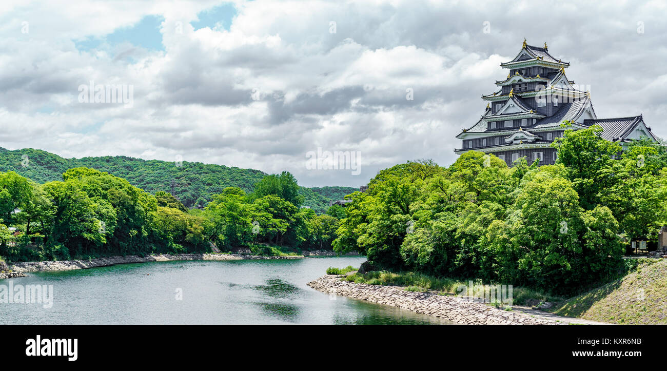 Okayama Castle profile and river in Japan Stock Photo - Alamy