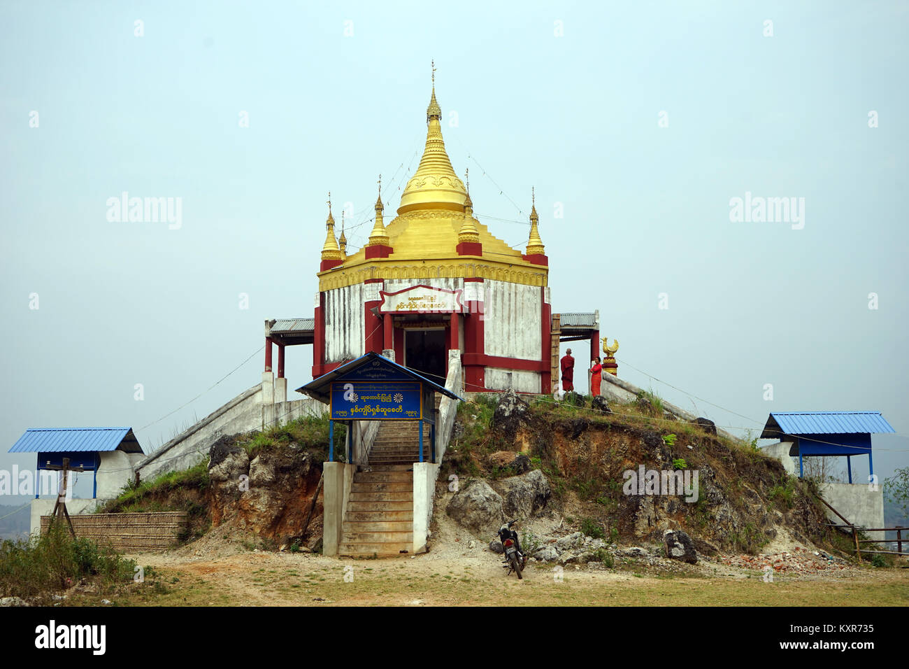 LASHIO, MYANMAR - CIRCA APRIL 2017 Temple on the hill near bus station ...