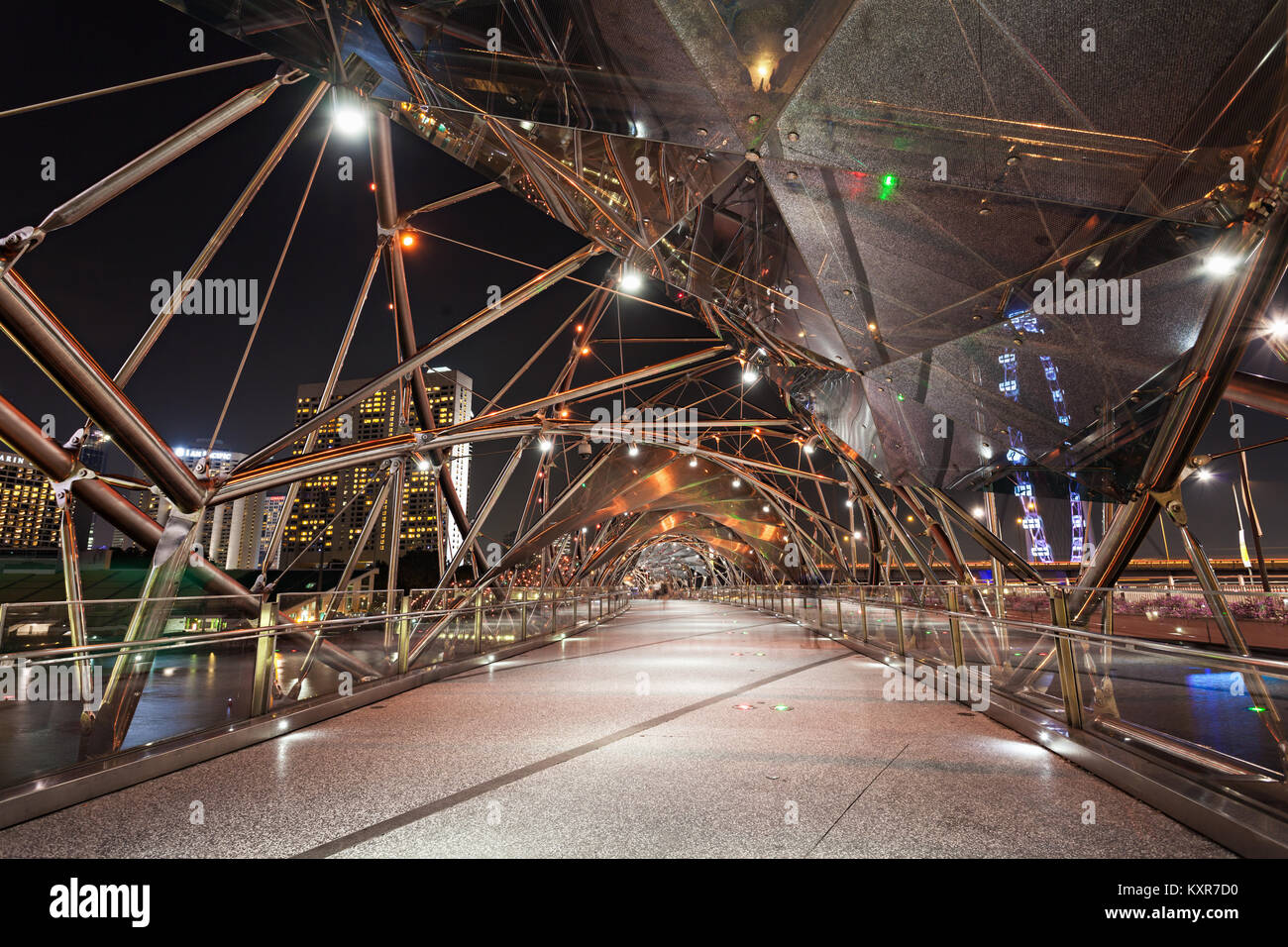 SINGAPORE - OCTOBER 16, 2014: The Helix Bridge is a pedestrian bridge ...