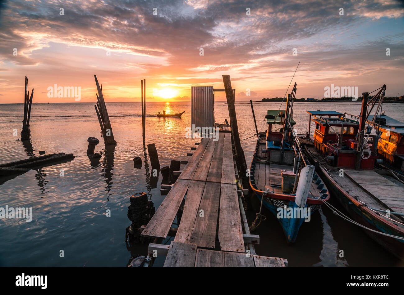 Beautiful sunset at Kuala Kedah Fishing Village. Kedah located in ...