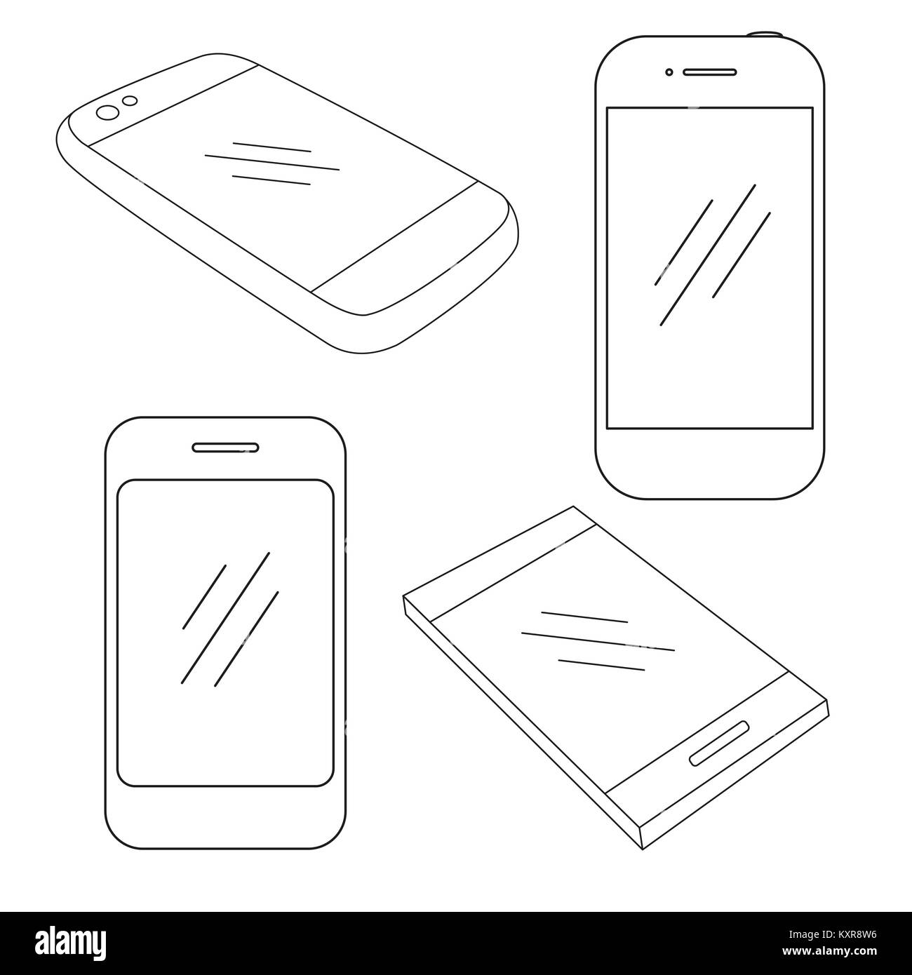 Line sketch different phones, smartphones. Vector illustration Stock ...