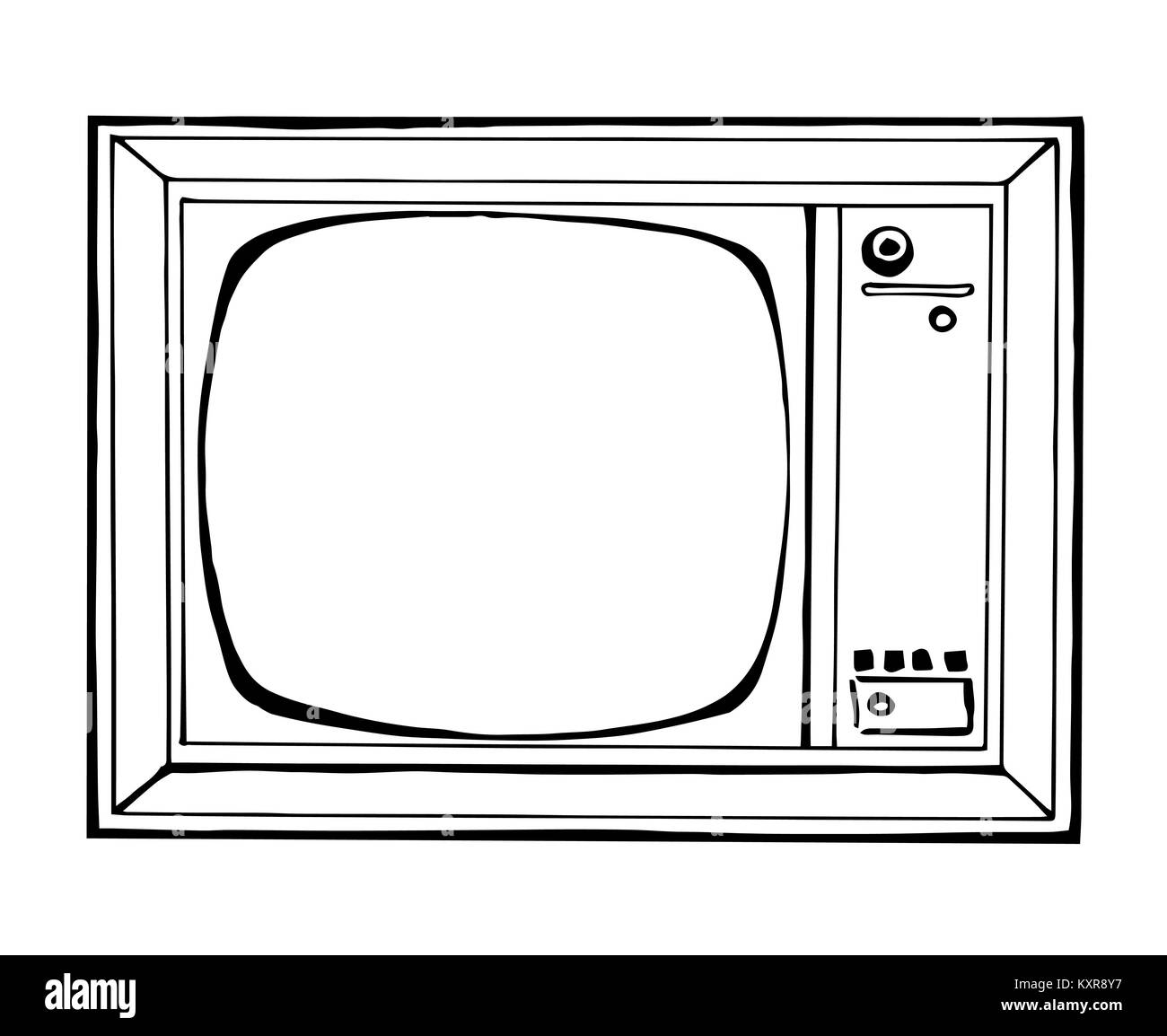 Sketch TV in retro style isolated on a white background. Monitor ...
