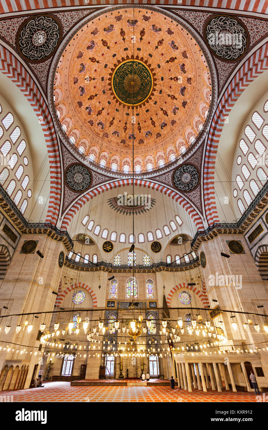 ISTANBUL, TURKEY - SEPTEMBER 08, 2014: The Suleymaniye Mosque interior ...