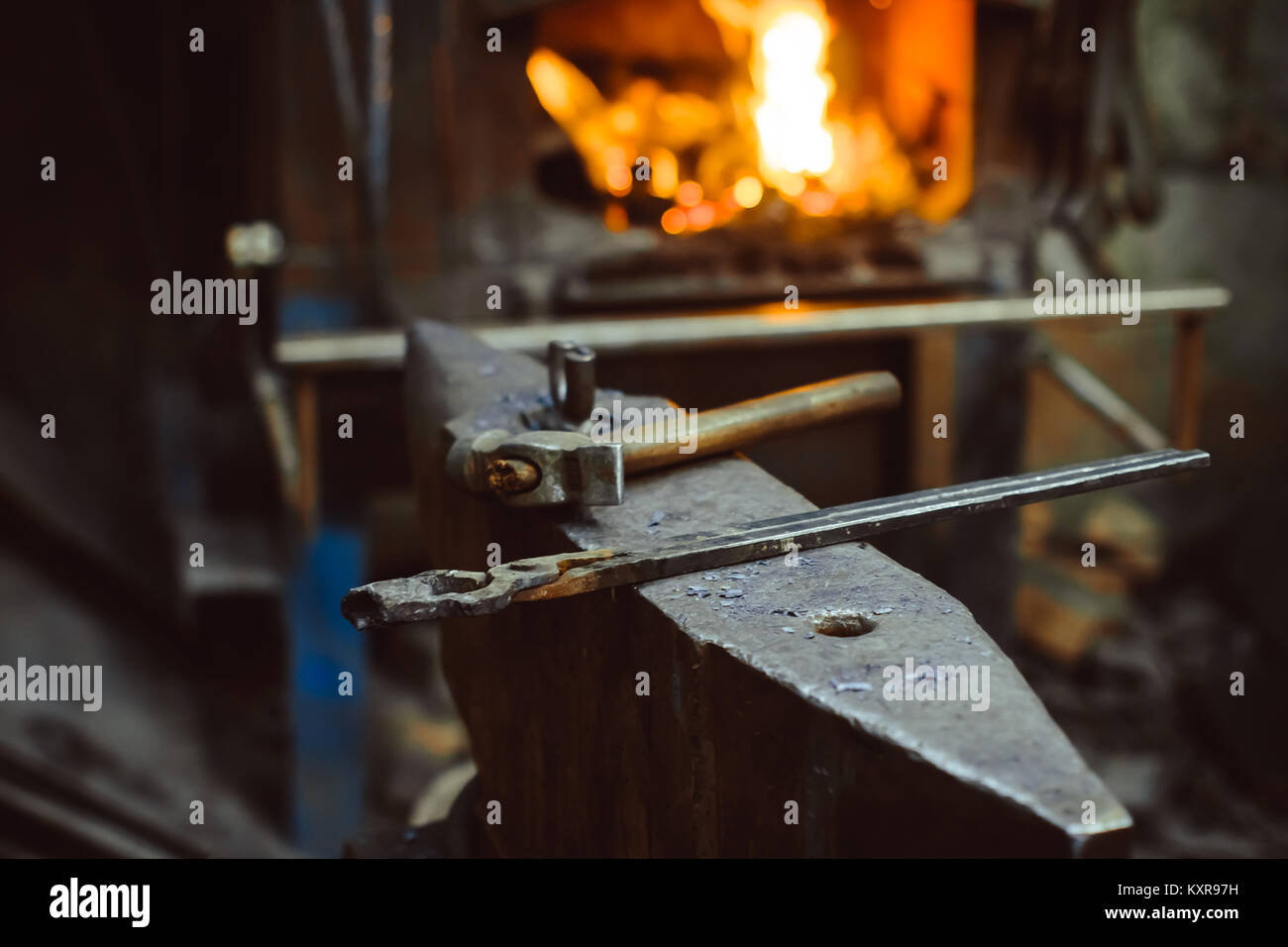 Hand anvil. hummers all blacksmith tools in forge Stock Photo - Alamy