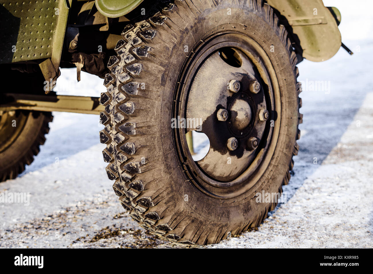 old Winter tyres in extreme cold temperature Stock Photo - Alamy
