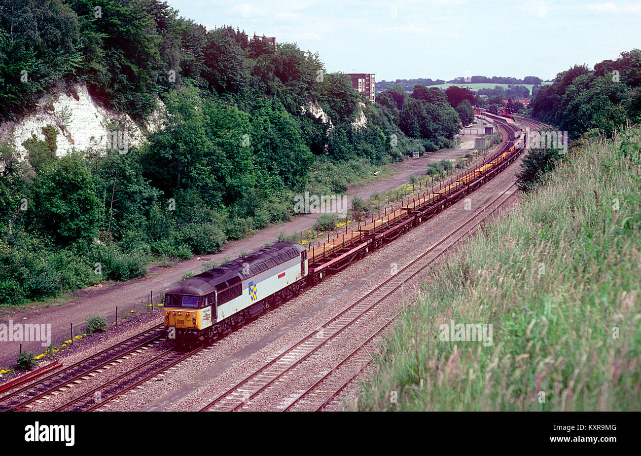 A class 56 diesel locomotive number 56040 "Oystermouth" working a ...