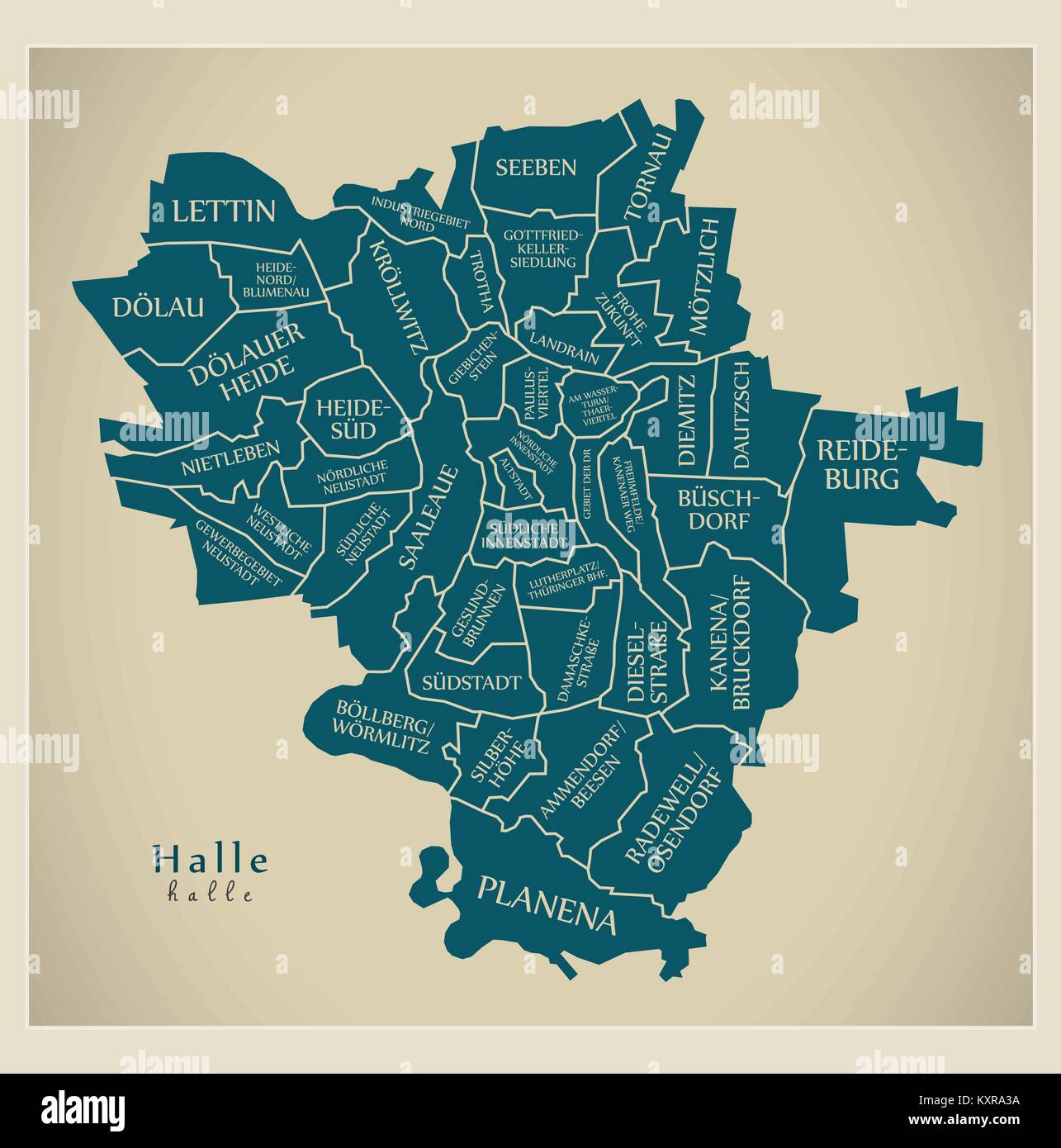 Modern City Map - Halle city of Germany with boroughs and titles DE ...