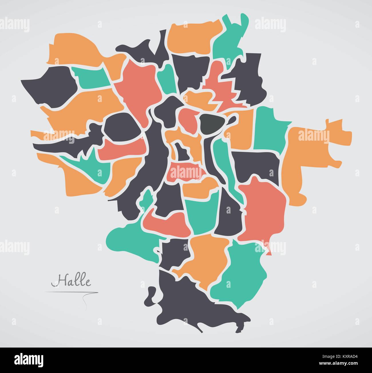 Halle Map with boroughs and modern round shapes Stock Vector Image & Art - Alamy