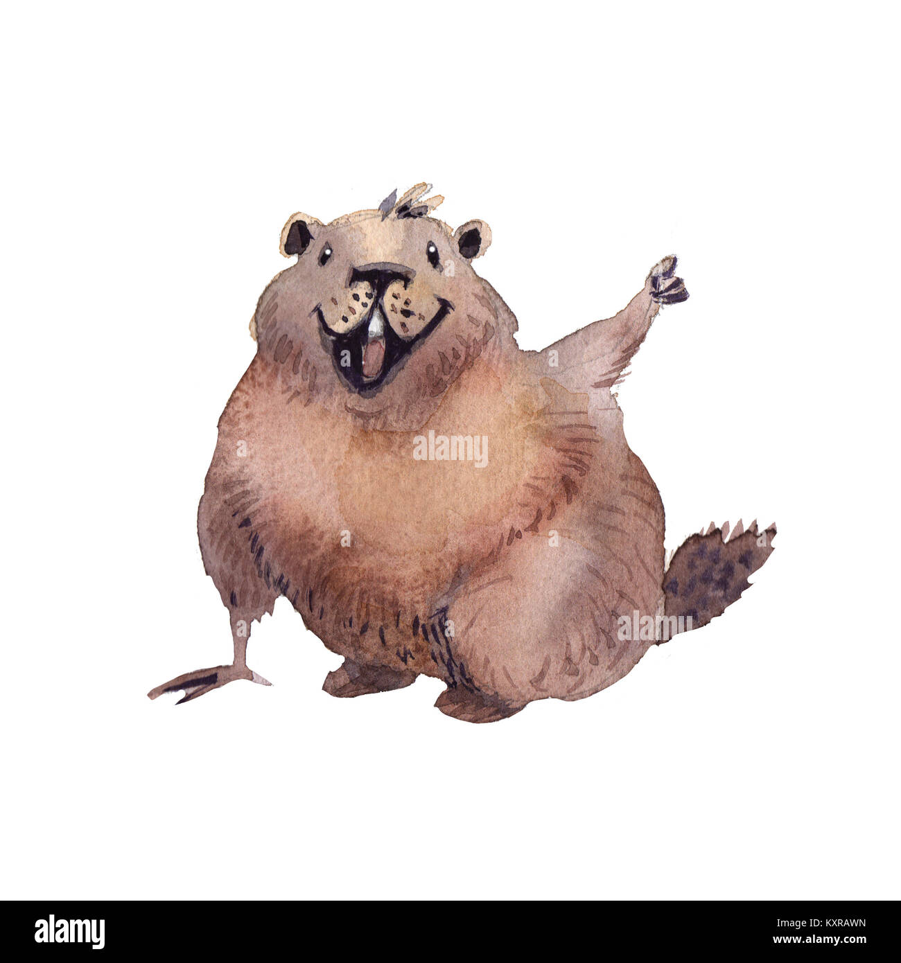 Happy Groundhog Day - hand drawing watercolor groundhog illustration ...