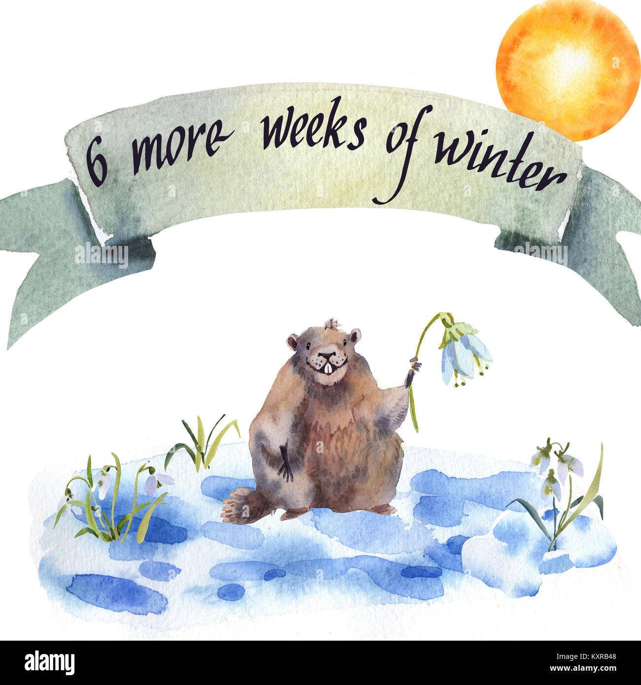 Happy Groundhog Day - hand hand drawing watercolor card groundhog ...