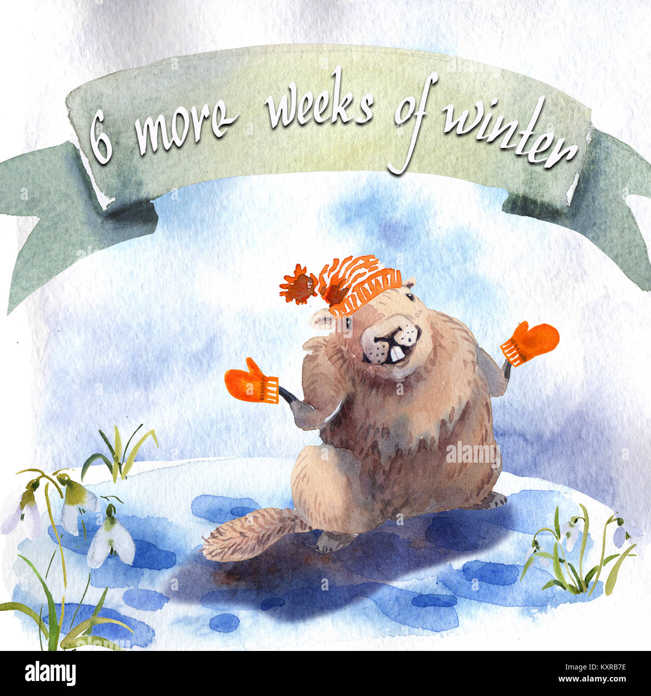 Happy Groundhog Day - hand hand drawing watercolor card groundhog ...