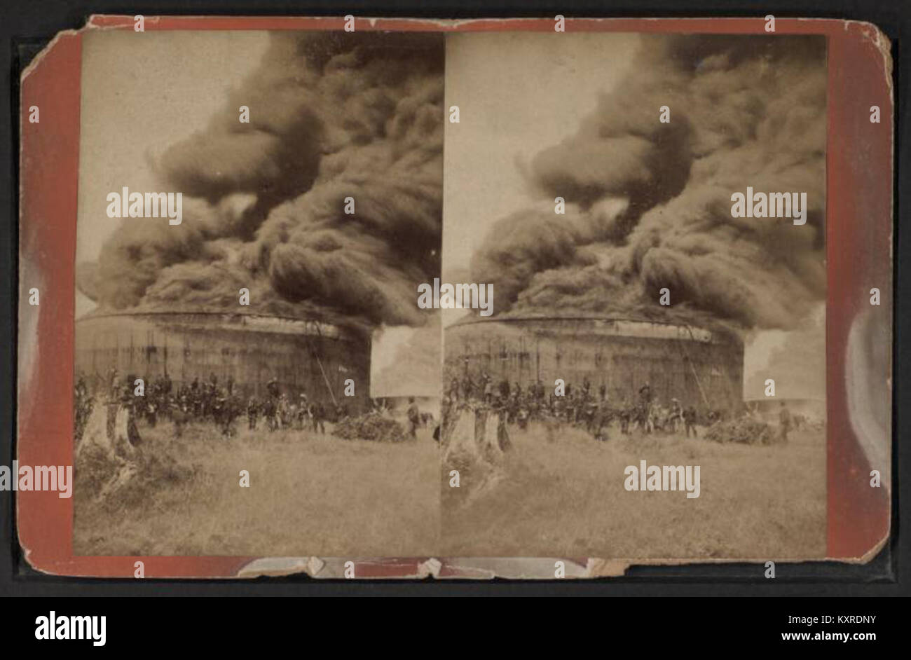 Burning oil tanks at Olean, by Detlor & Waddell Stock Photo - Alamy