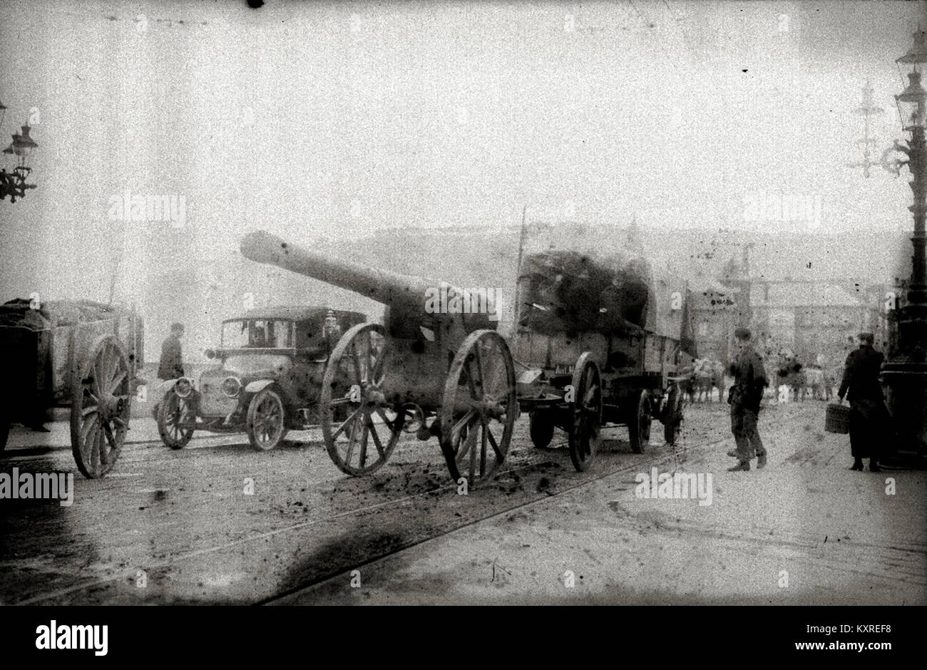 A cannon being transported on a cart across Santa Catalina Bridge ...