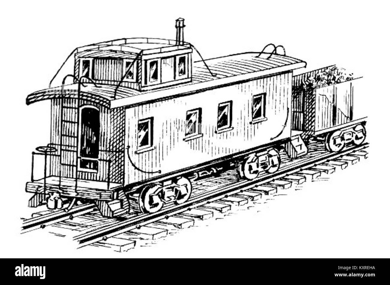 Caboose railcar, used historically in freight trains to house crew and ...