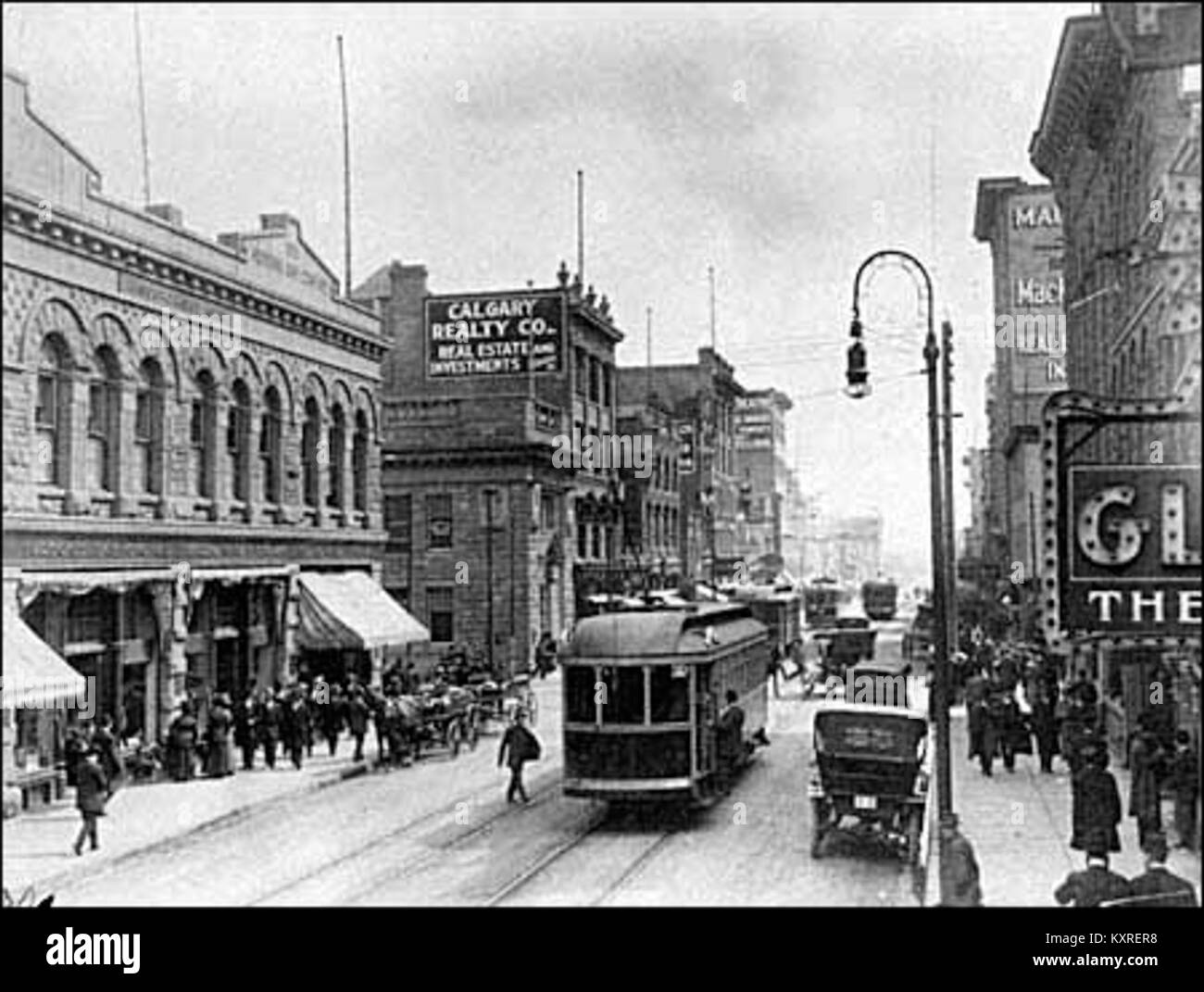 Calgary in 1912, with a view of a street car on Eighth Avenue and ...