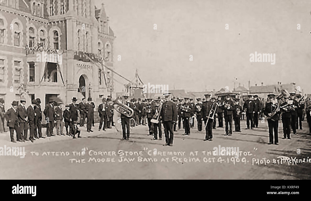 A 1909 photograph showing the Moose Jaw Band from Regina, Saskatchewan ...