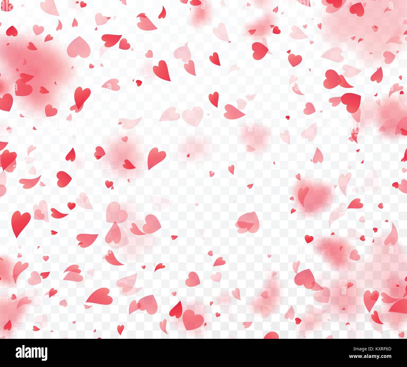 Heart confetti falling on transparent background. Valentines day card ...