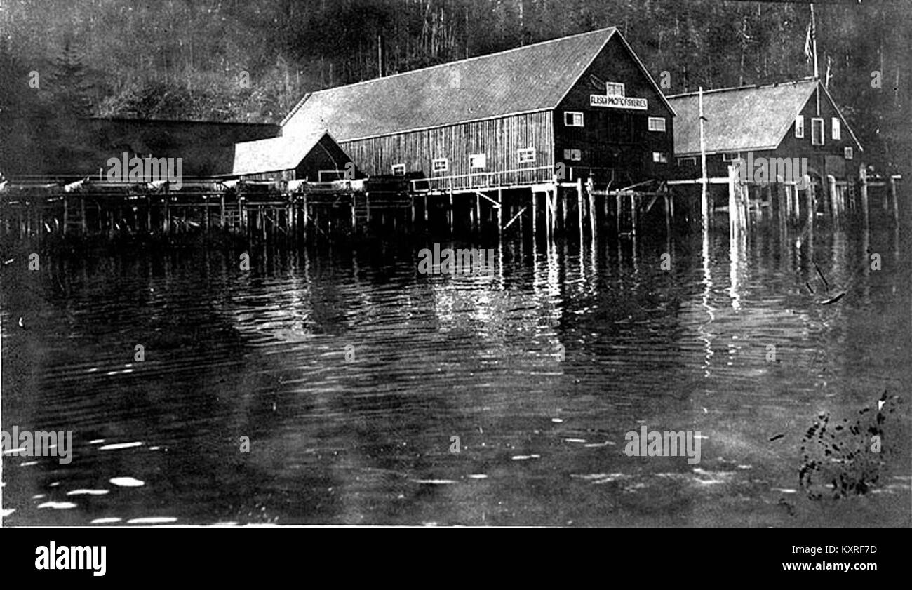 This photograph depicts a cannery located at the head of Chilkoot Inlet ...