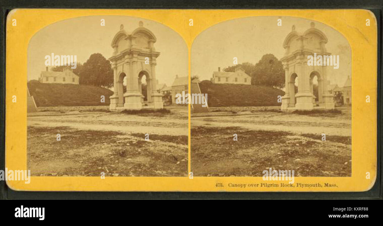 This photograph depicts the canopy over Pilgrim Rock in Plymouth ...