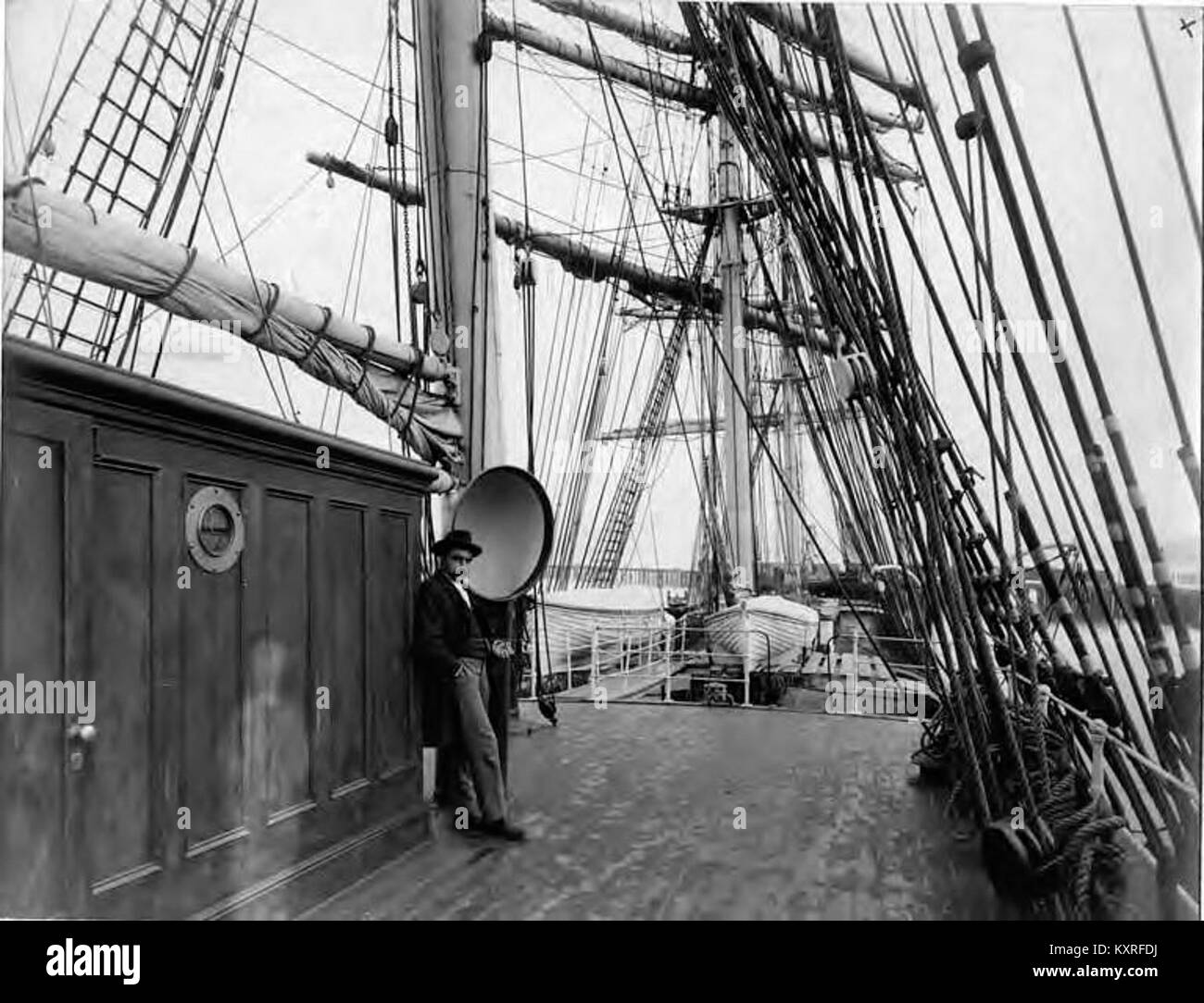 The photograph shows Captain Robert Roberts on the ship Boadicea around ...