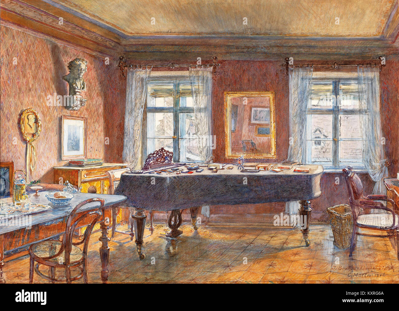 A painting by Carl Müller depicting the music room of composer Johannes ...