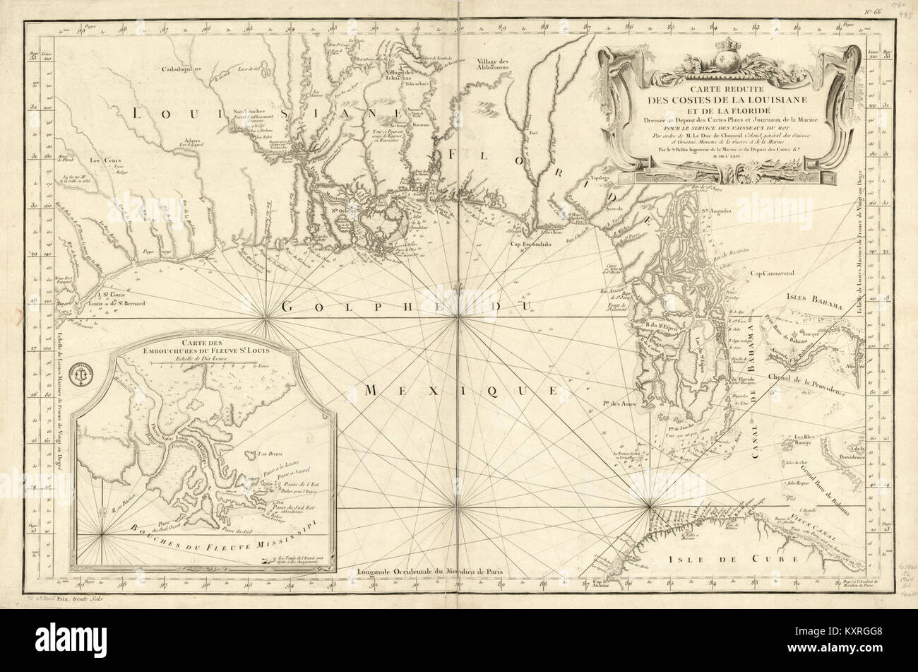 A 1764 French map depicting the coastlines of Louisiana and Florida ...