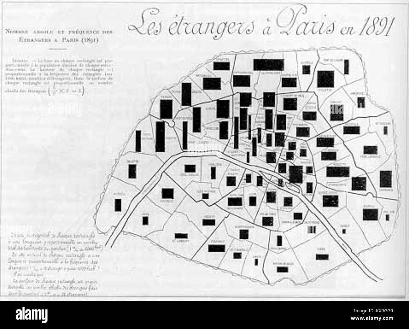 This 1891 map of Paris shows the distribution of foreign residents ...