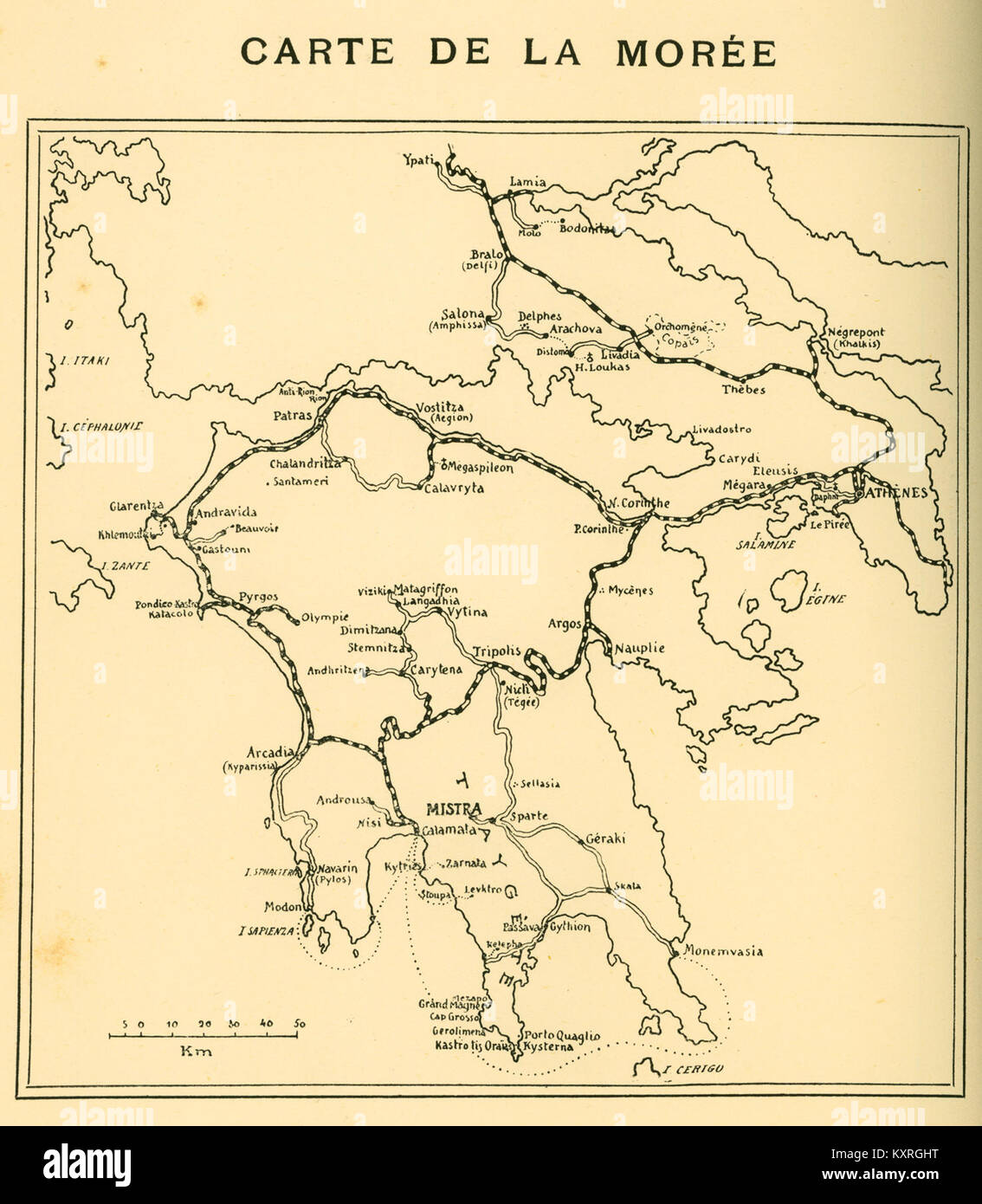 This 1929 map, 'Carte de la Morée', was created by Francesco Perilla ...