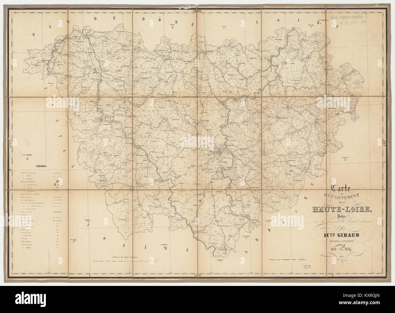 This 1851 map depicts the Haute-Loire department in France. It shows ...