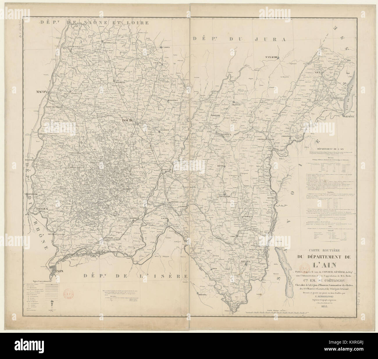 This 1855 map of the Ain department in France illustrates the regional ...
