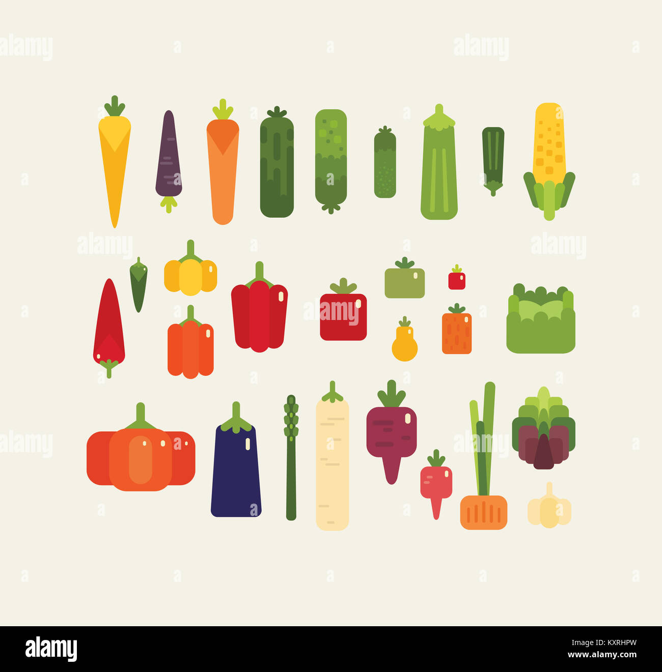 Colorful flat vegetable vector icons, geometric style cute illustration ...