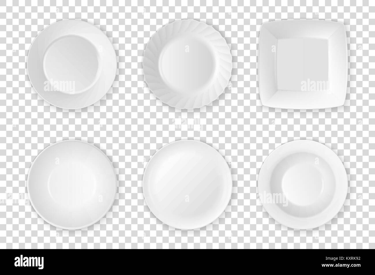 Realistic vector white food empty plate icon set closeup isolated on ...