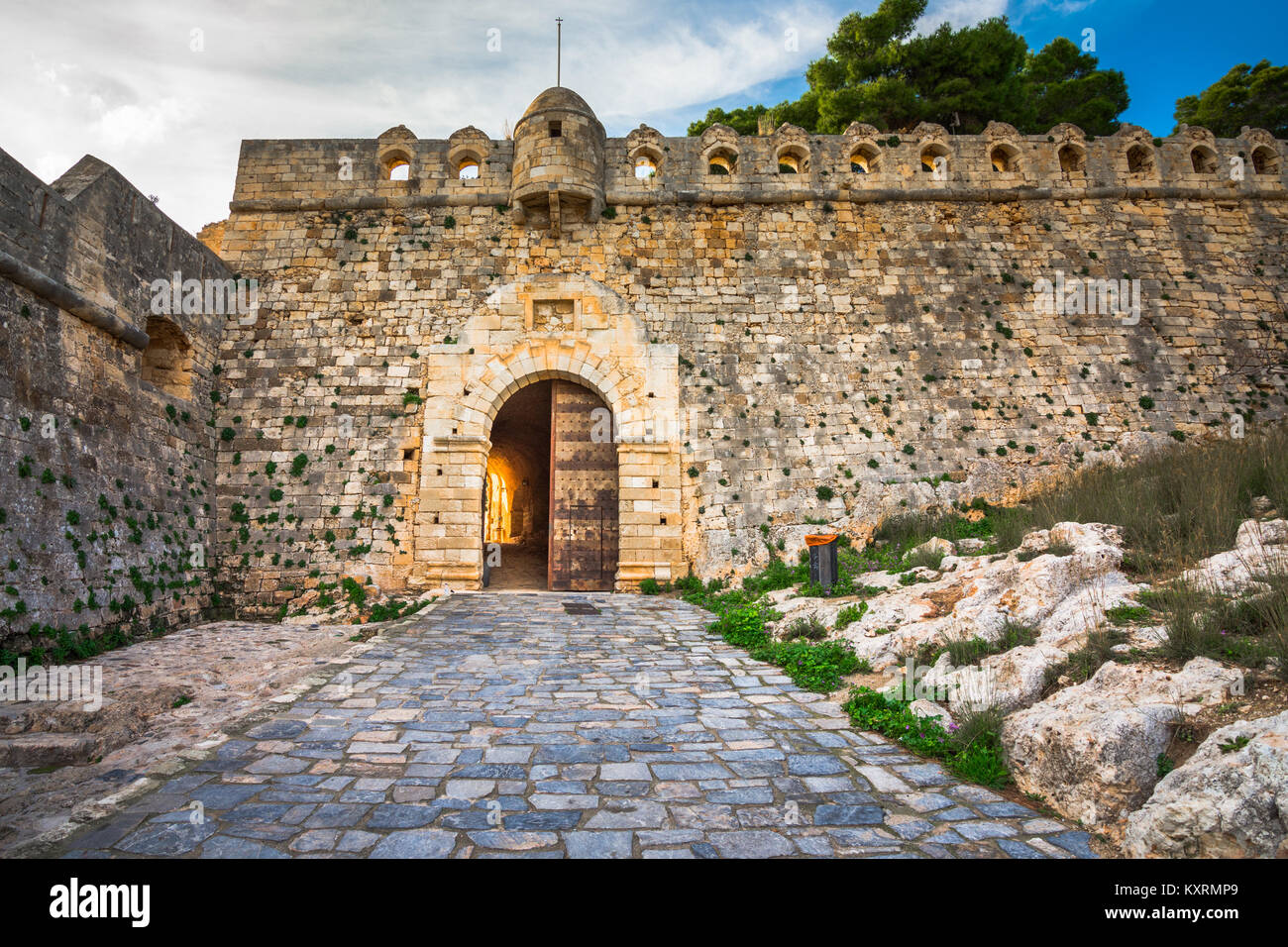 The venetian fortress of Fortezza on the hill at the old town of ...