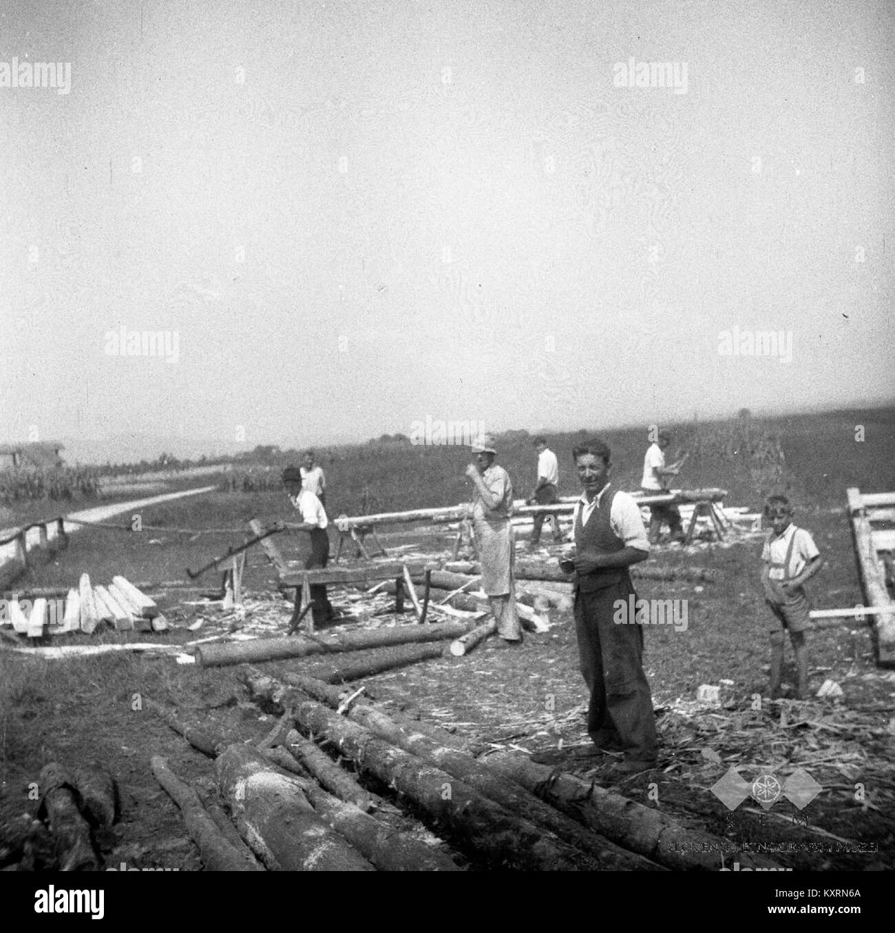 Construction workers family in Black and White Stock Photos & Images ...