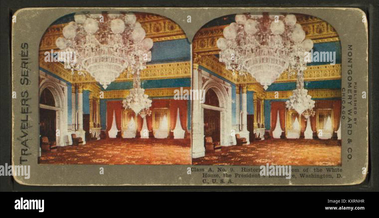 A historical photograph of the East Room in the White House, Washington ...