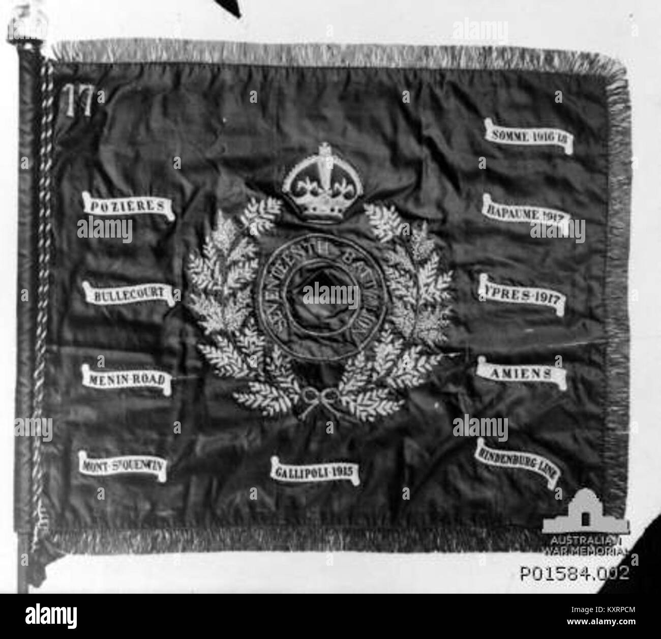 The image shows the colors (flags) of the Australian 17th Battalion, a ...