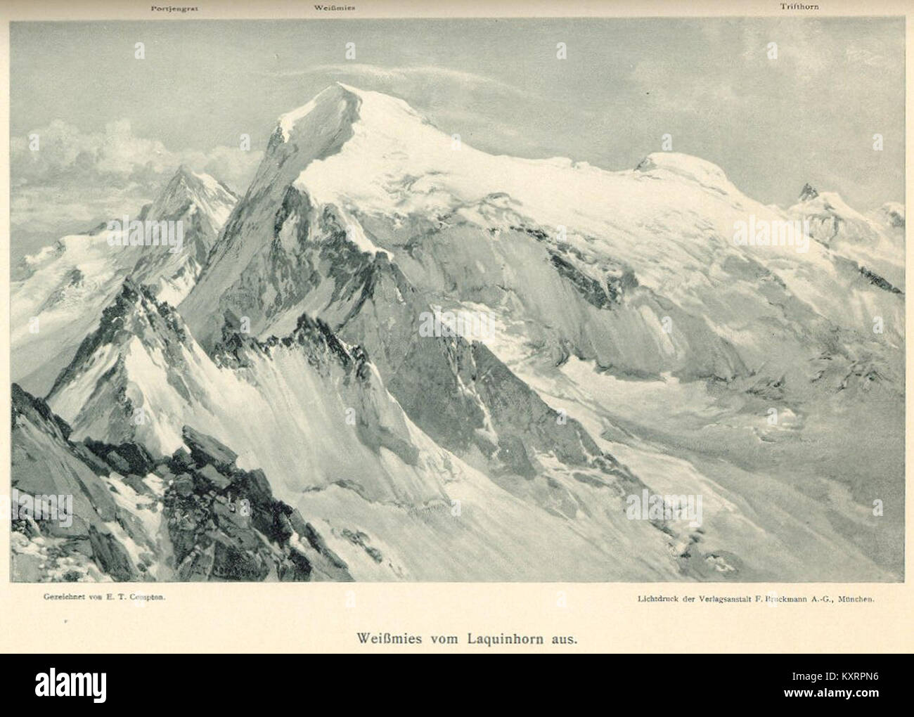 A photograph taken in 1900 near Compton shows the Weißmies mountain as ...