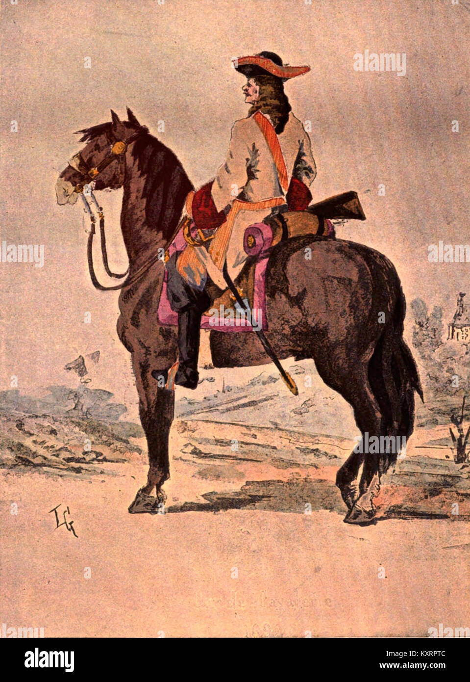 The image represents a depiction of a cavalry unit from 1690 ...