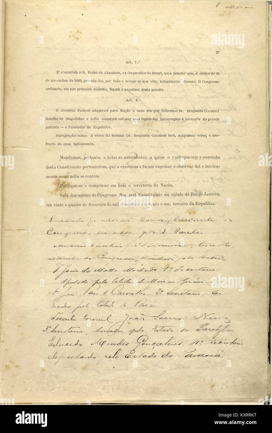 This page from the 1891 Constitution of Brazil outlines fundamental ...