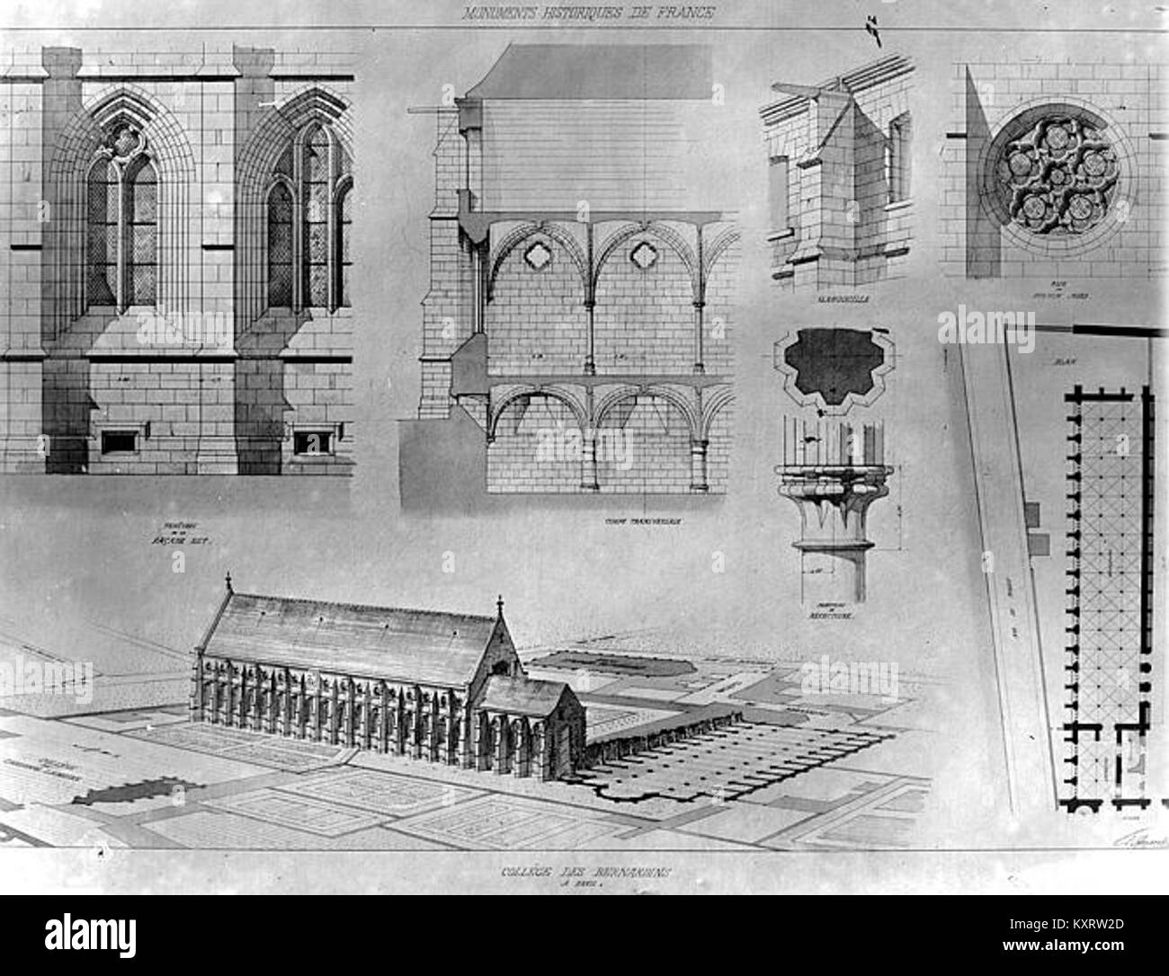 A drawing of the former Bernardins Convent in Paris, showcasing its ...