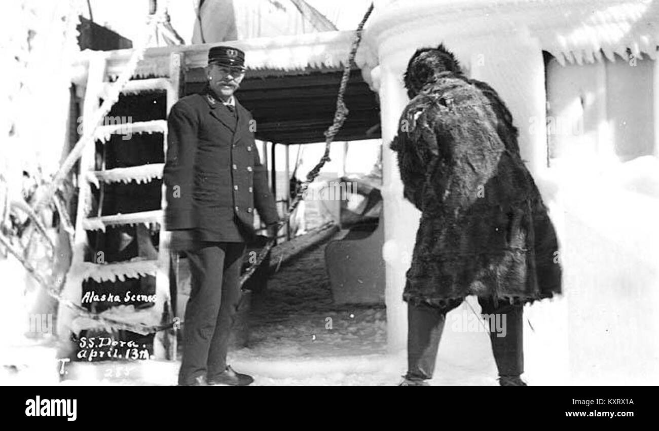 Crew member on icy deck of steamer DORA, 1910 (THWAITES 83 Stock Photo ...