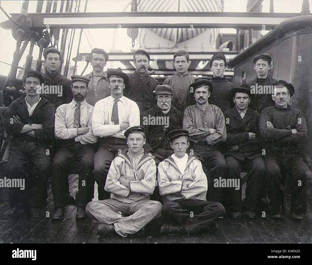 The crew of the four-masted bark *Mozambique* photographed around 1904 ...